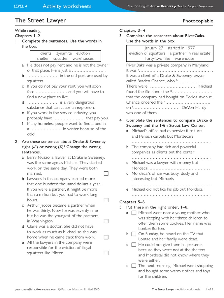 Street Lawyer Activity Worksheets | PDF