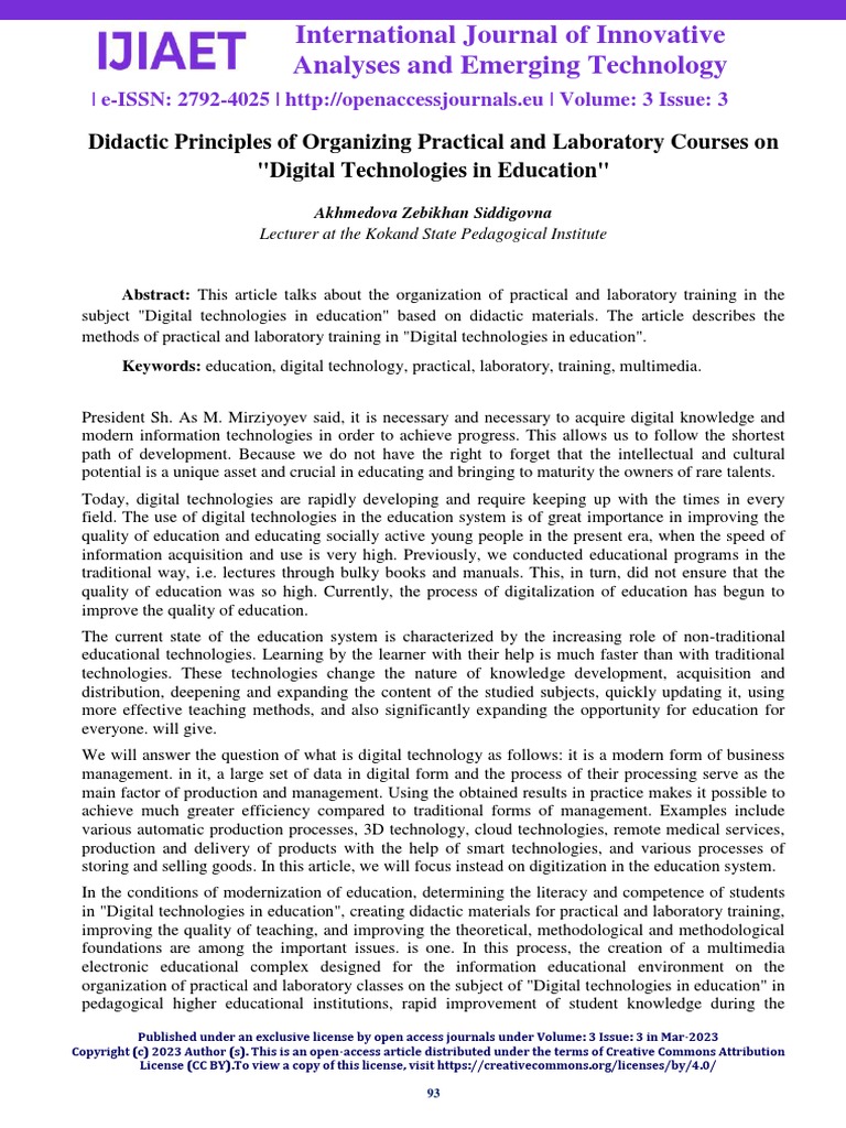 Didactic Principles of Organizing Practical and Laboratory Courses On "Digital Technologies in ...
