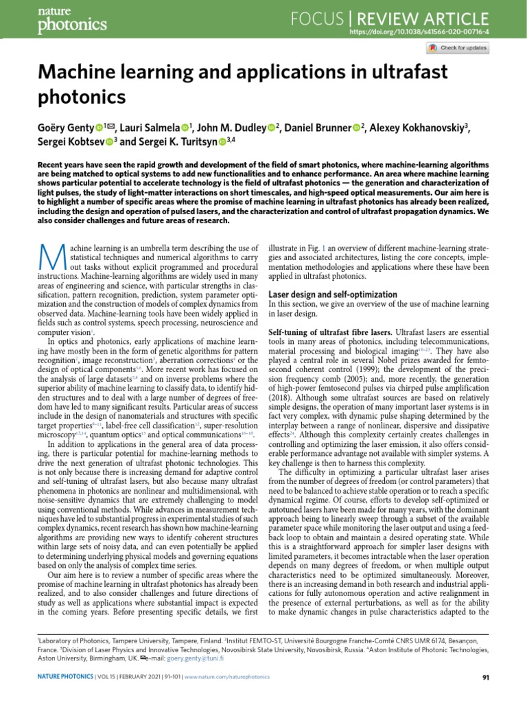 Ultrafast Photonics & Machine Learning | PDF