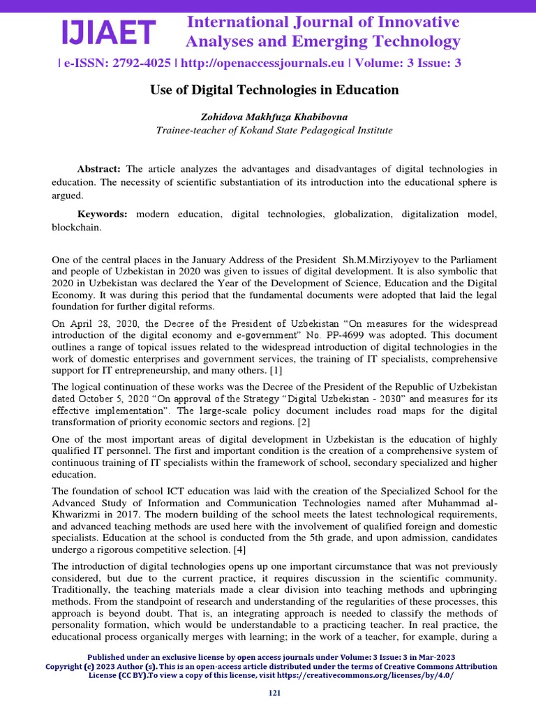 Use of Digital Technologies in Education | Download Free PDF | Open Access | Creative Commons ...