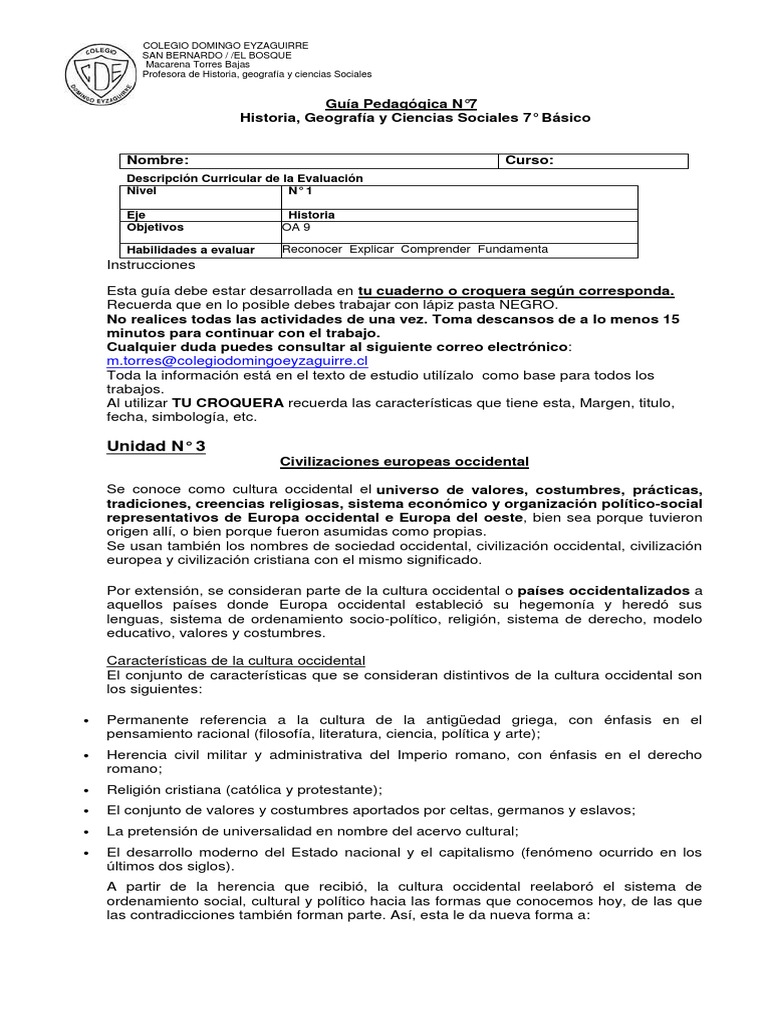 Guía #7 Historia 7° Básico | PDF