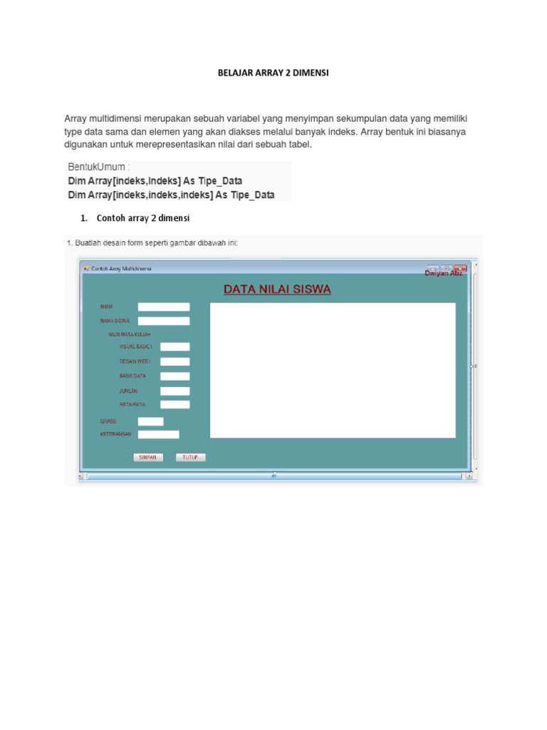 Belajar Array 2 Dimensi | PDF | Metode & Bahan Ajar