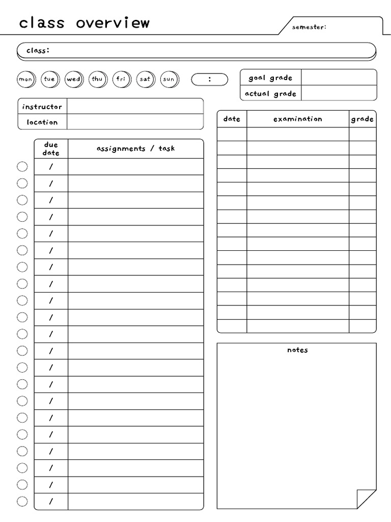 E A4 Study ClassOverview Colorless Printable | PDF