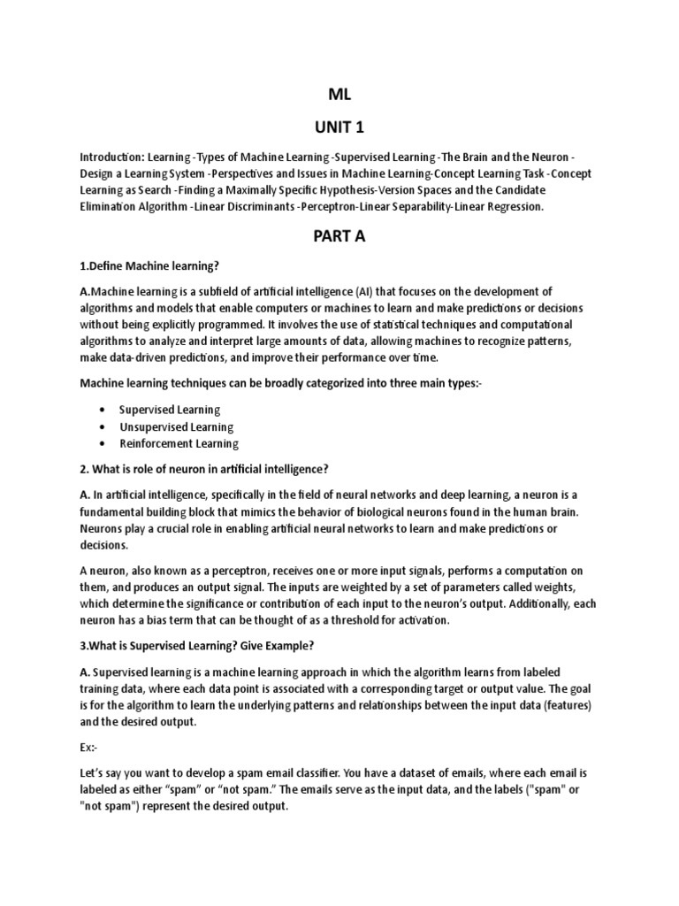ML Unit-1 | PDF | Machine Learning | Artificial Neural Network
