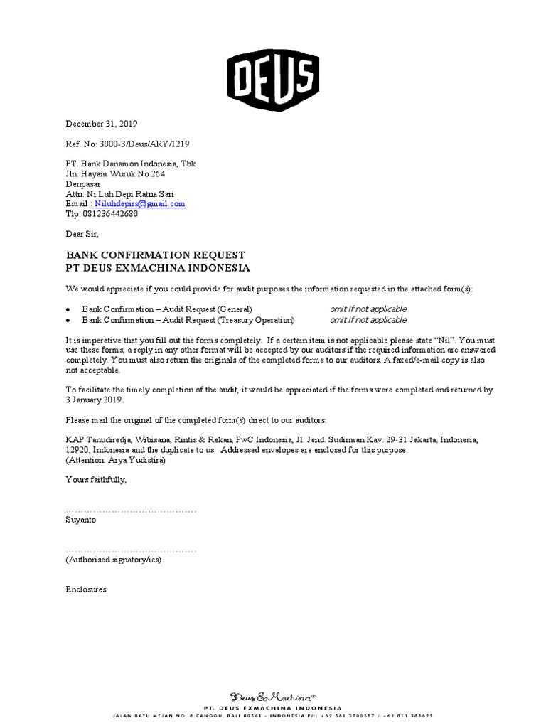 Bank Confirmation Template (Damanon) | PDF