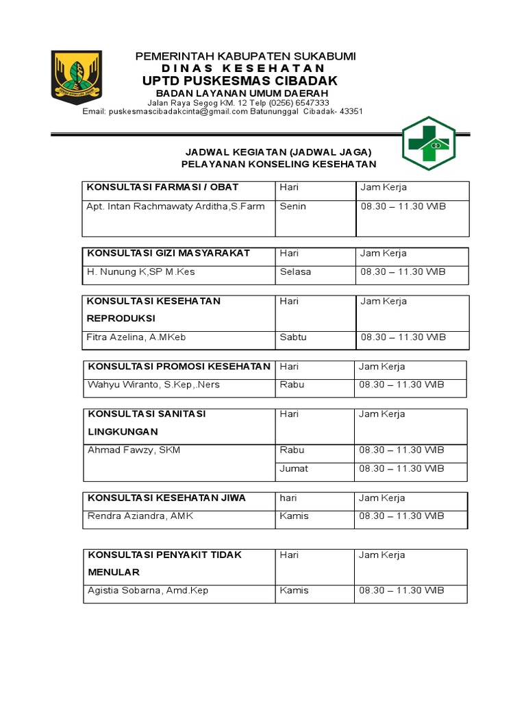 Jadwal KOnseling Pkm Cibadak | PDF