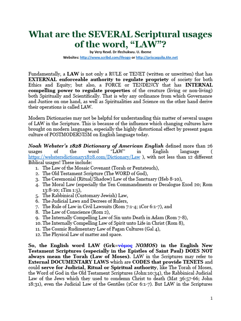 What Are The SEVERAL Scriptural Usages of The Word, "LAW"? | Download ...