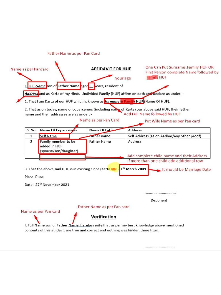 Instruction For HUF Deed | PDF