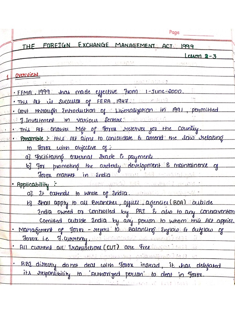 FEMA Act (EBCL) CS Executive - Hand Written Notes | PDF