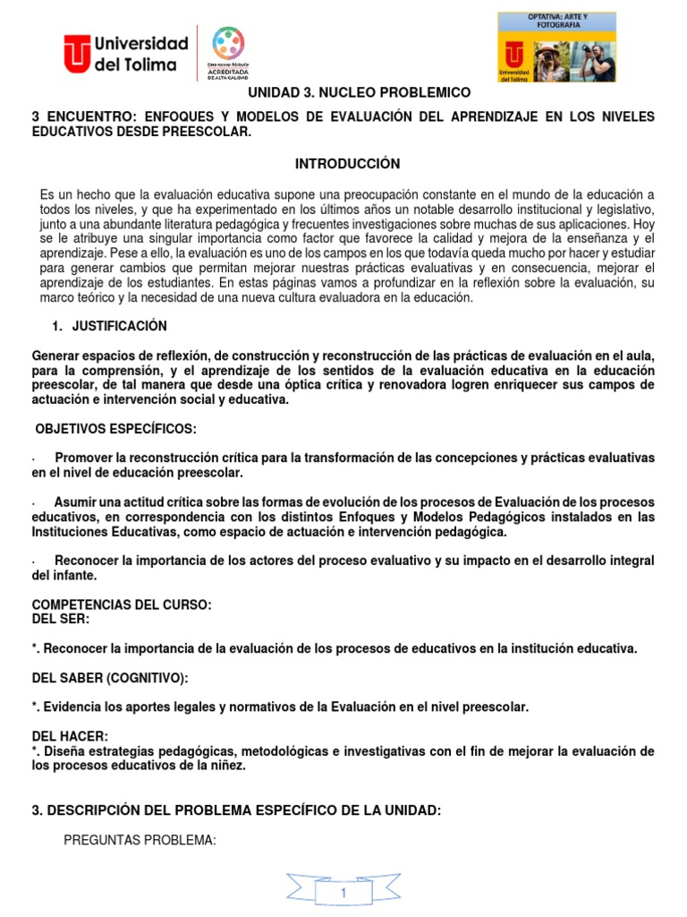 Guia 3 Enfoques y Modelos de Evaluación Del Aprendizaje en Los Niveles Educativos Desde ...