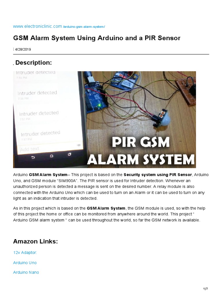GSM Alarm System Using Arduino and A PIR Sensor | PDF | Security Alarm ...