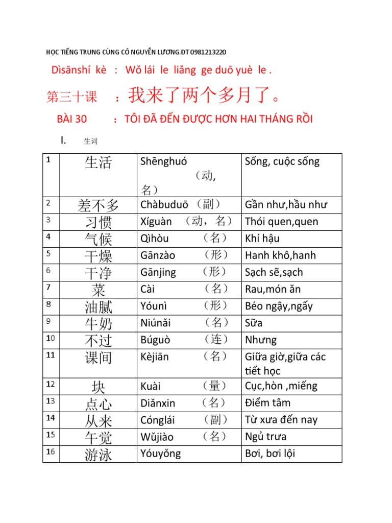 Han Ngu 2. 第三十课 Ngay 25 11docx | PDF