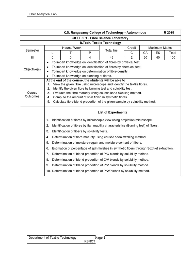 Fiber Analytical Lab Manual | PDF