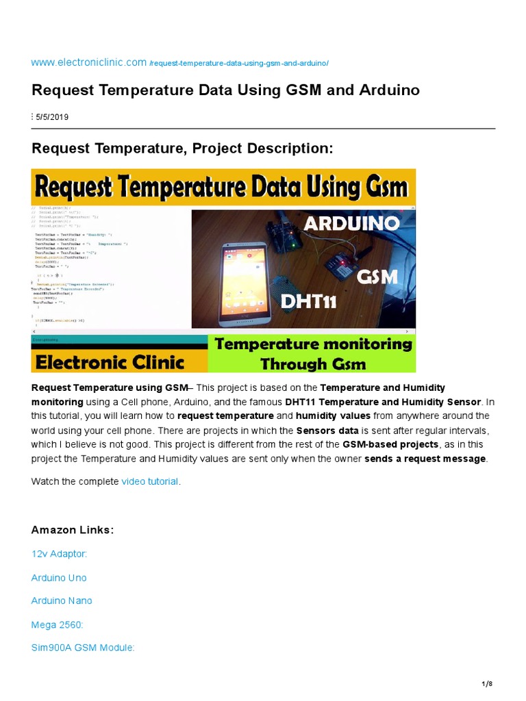 Request Temperature Data Using GSM and Arduino | PDF