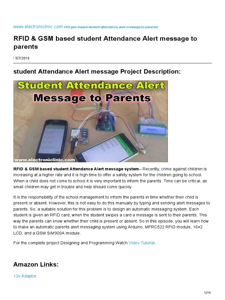 RFID GSM Based Student Attendance Alert Message To Parents | PDF ...