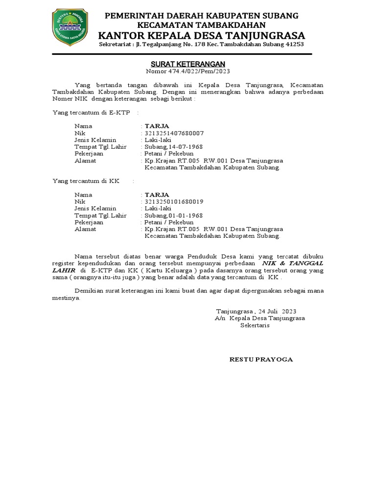 Ket - Beda Nama | PDF