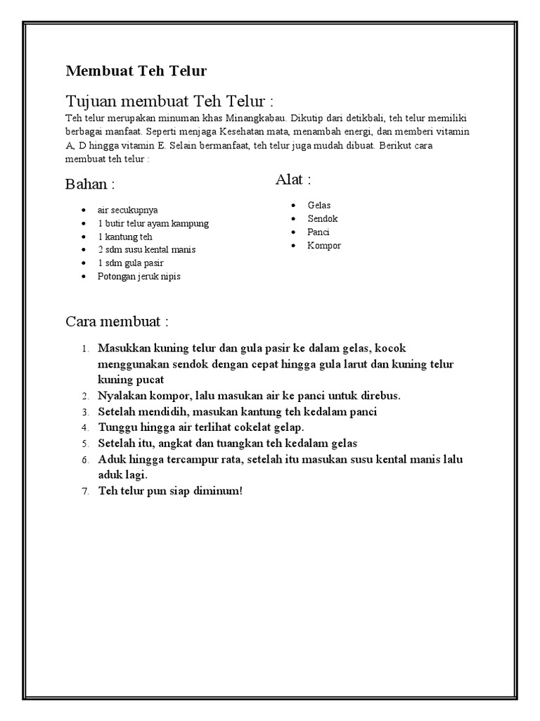Membuat Teh Telur | PDF | Memasak, Makanan, & Anggur