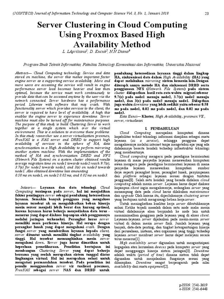 Server Clustering in Cloud Computing Using Proxmox Based High Availability Method | PDF ...