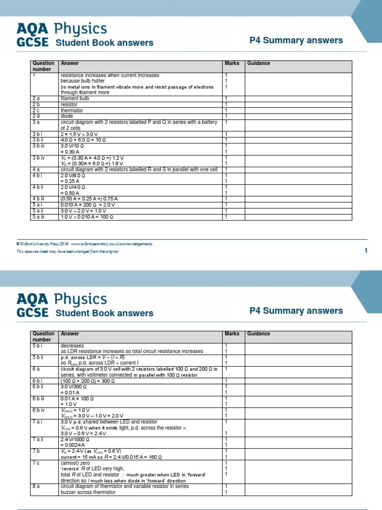AQA_Physics_GCSE_Combined_P4_Summary_Answers | PDF