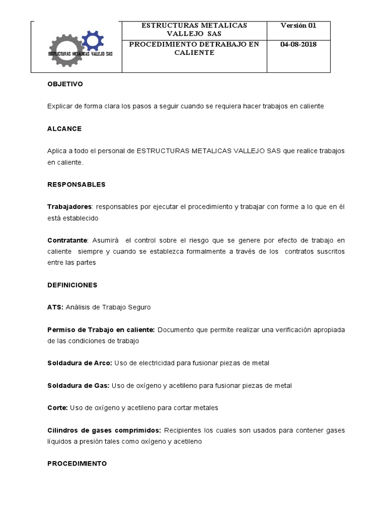 Procedimiento para Trabajos en Caliente | PDF | Soldadura | Construcción