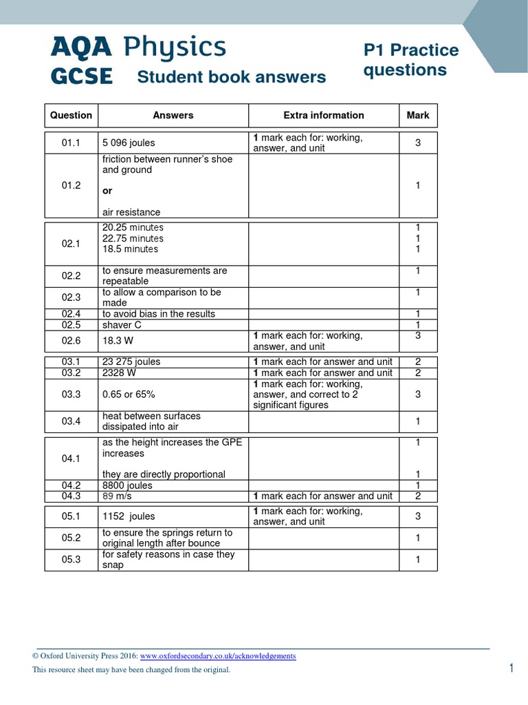 Student Book Answers for P1 Practice | PDF | Physical Quantities | Mechanical Engineering