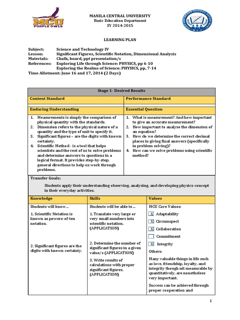 LP 2 - Significant Figures, Scientific Notation, and Dimensional ...