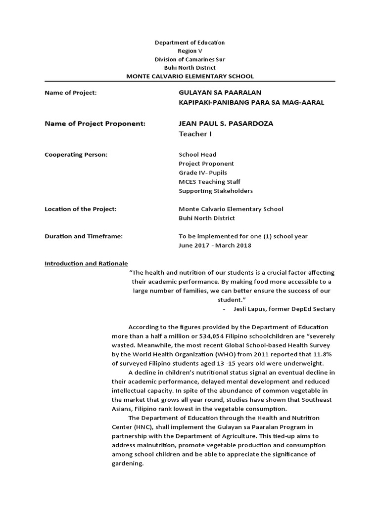 Accomplishment report in GULAYAN sa paaralan | PDF