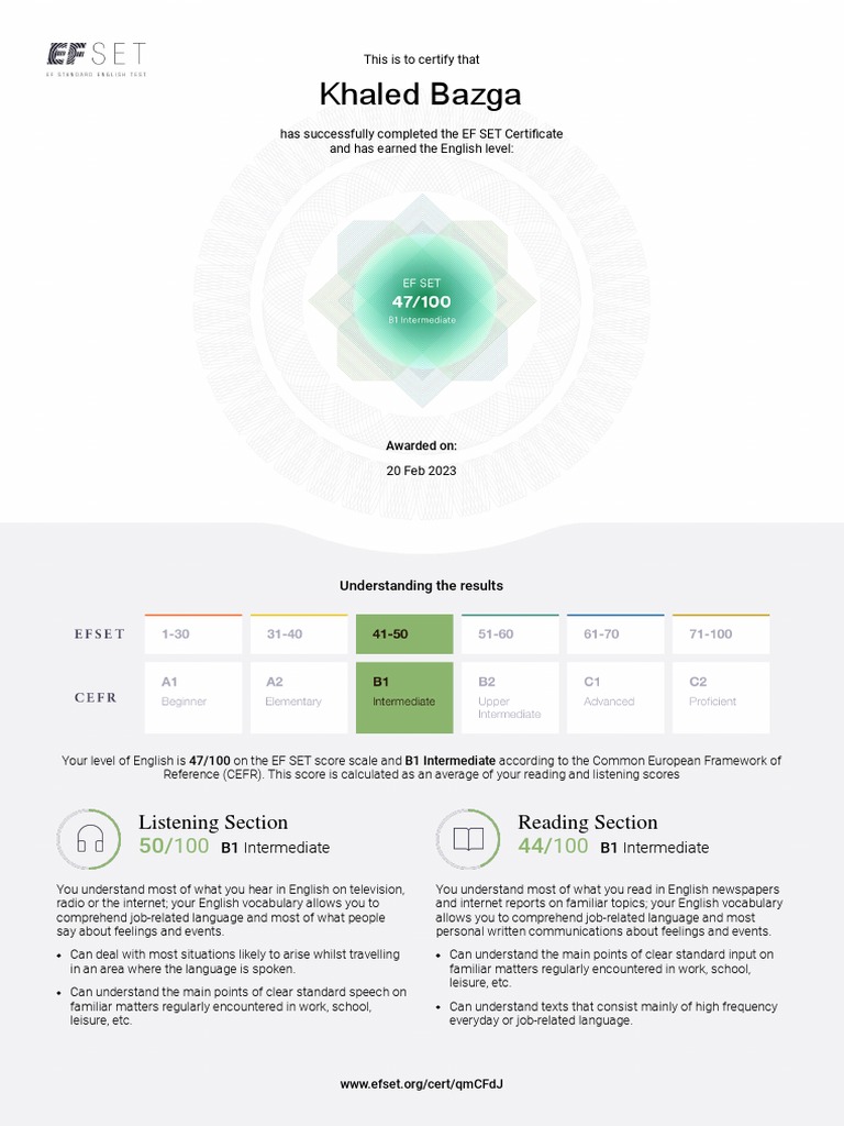 EF SET Certificate | PDF