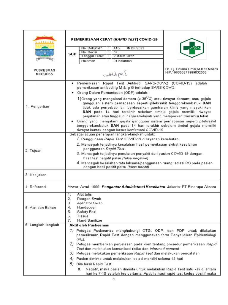 7.1.1.1 SOP Rapid Test | PDF