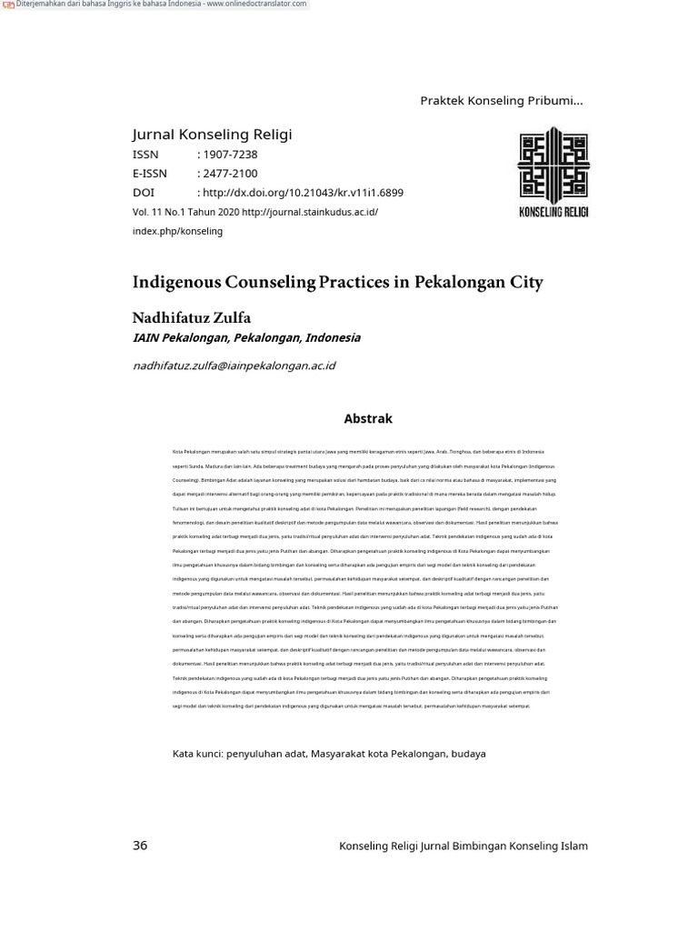 2020 - Indigenous Counseling Practies in Pekalongan - En.id | PDF