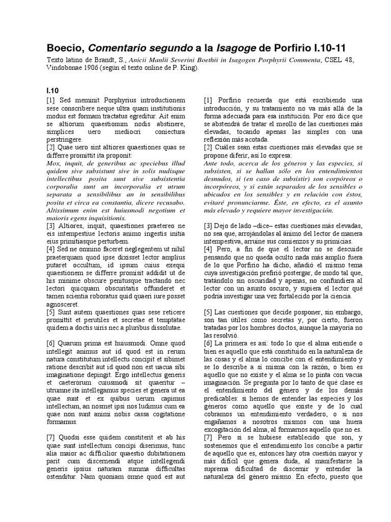 Comentario sobre la Isagoge de Porfirio | PDF | Aristóteles | Metafísica