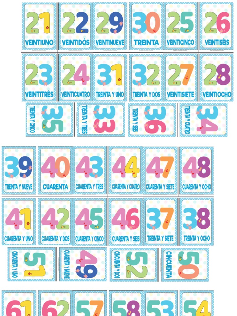 tarjetas de numeros 21-100 | PDF