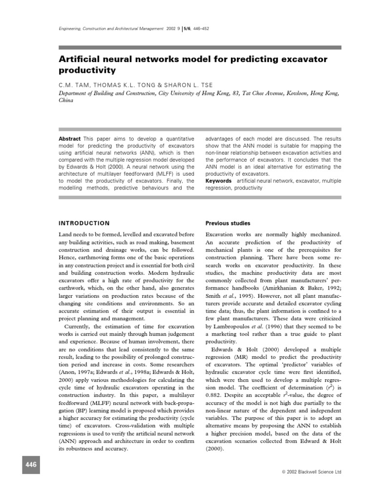 Artificial Neural Networks Model For Predicting Excavator (Ok) | PDF | Errors And Residuals ...