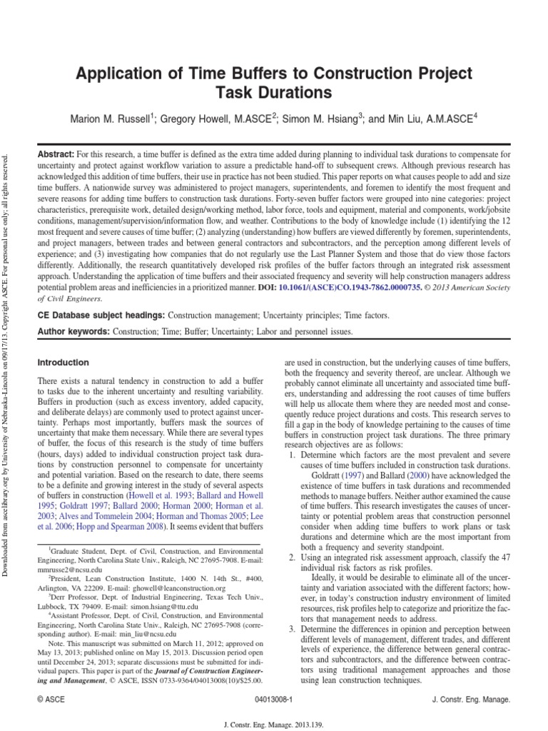 Application of Time Buffers To Construction (Ok) | Download Free PDF ...