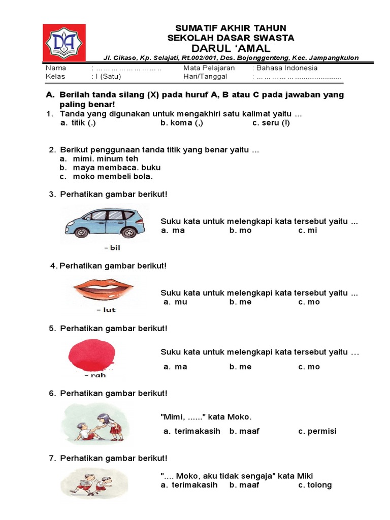 Sat B.indo Kls 1 Tipe A+b | PDF