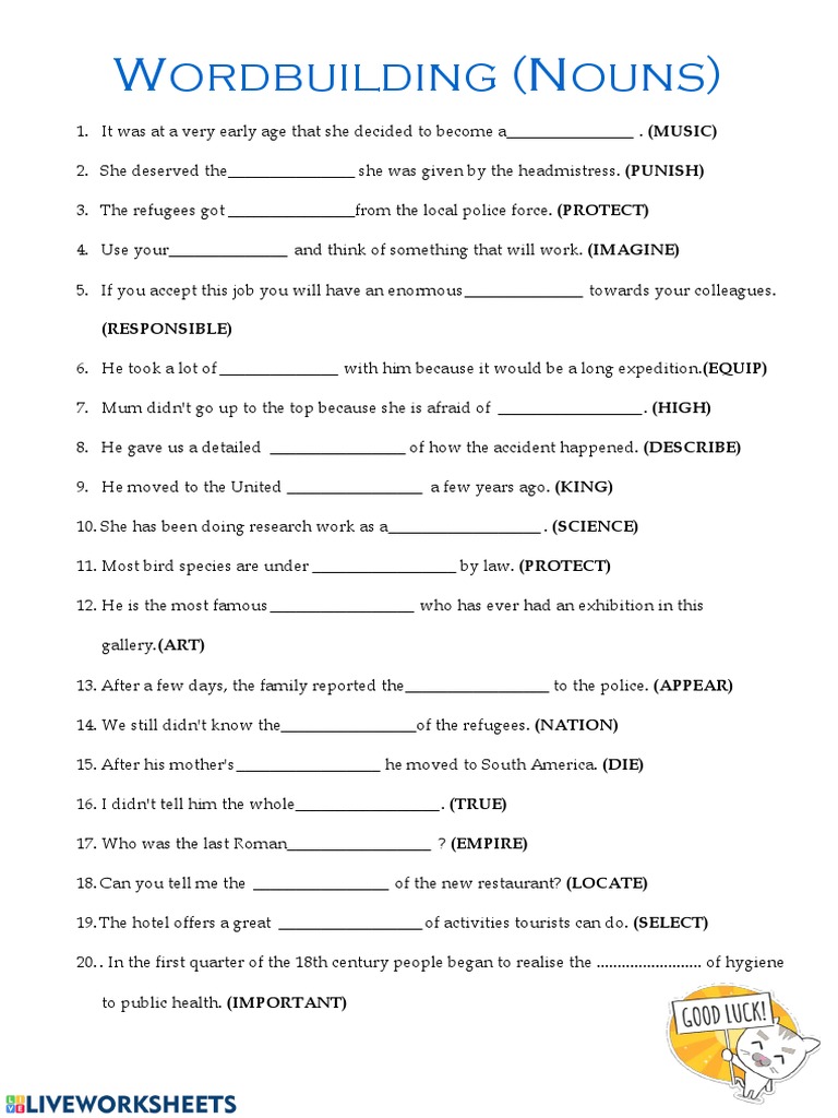Noun Wordbuilding Exercises for Students | PDF