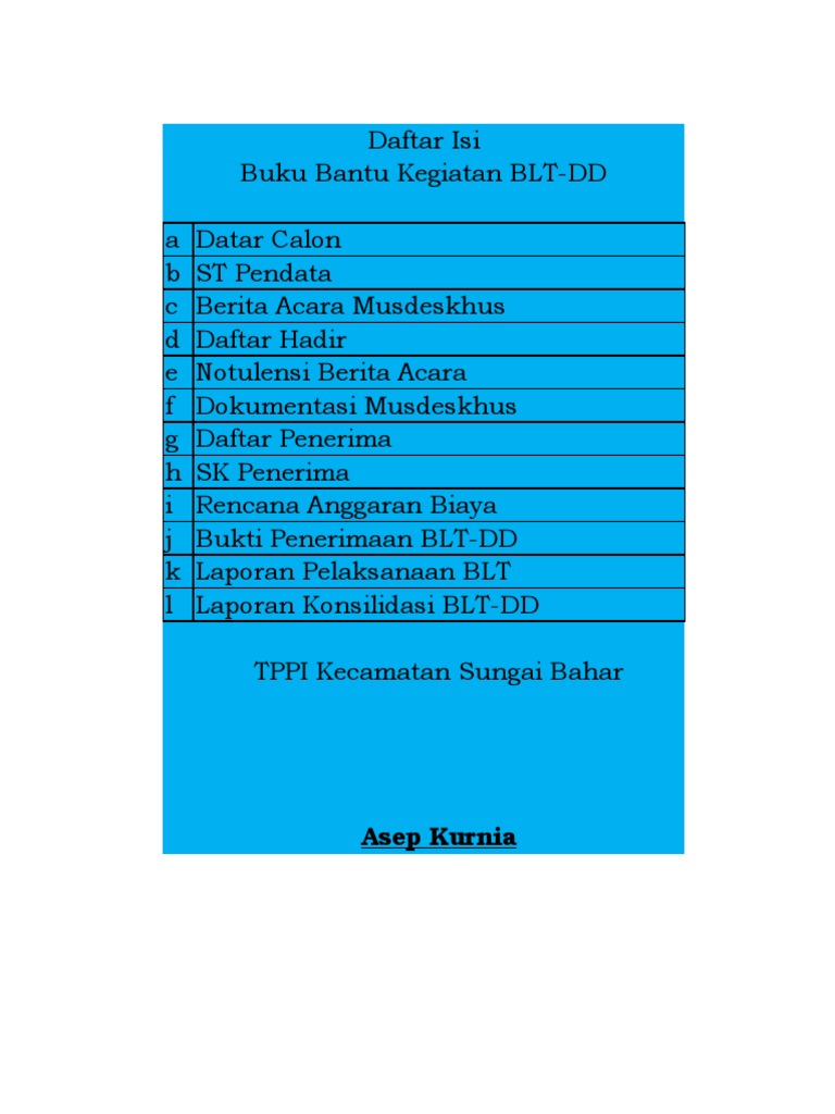 Format Lengkap LPJ BLT Dana Desa Tahun 2020 | PDF