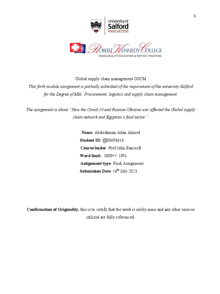 Global Supply Chain Management GSCM Final Assignment Abdirahman Adan Ahmed | PDF | Technology ...
