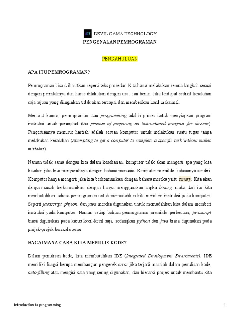 Pengenalan Dasar Pemrograman Komputer | PDF