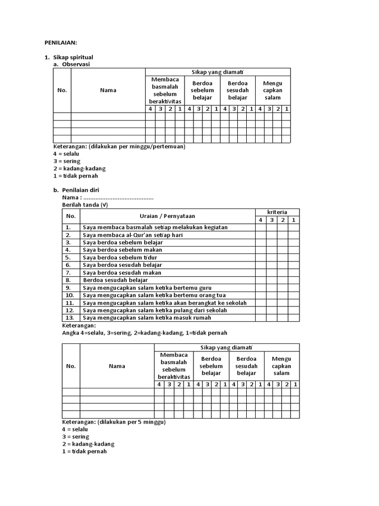 Contoh Instrumen PENILAIAN | PDF