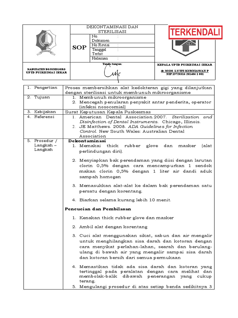 Sop Dekon Dan Sterilisasi | PDF | Kesehatan Holistik