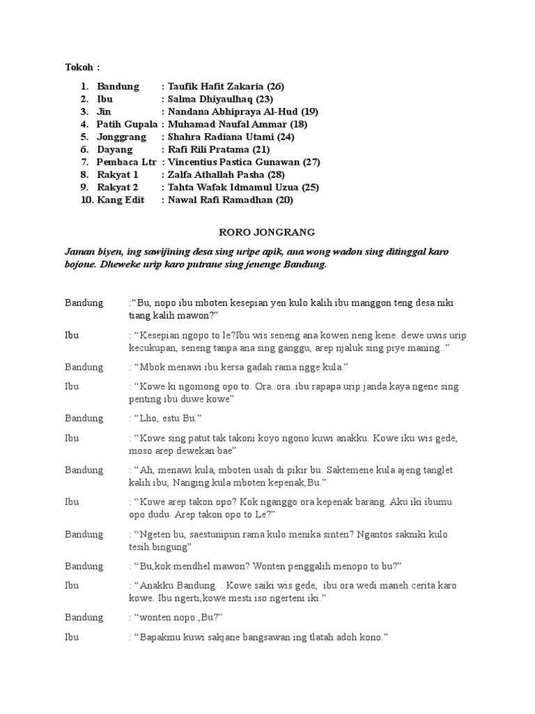 Drama Bahasa Jawa Roro Jonggrang | PDF