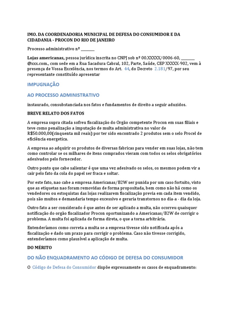 Defesa Empresa X Procon | PDF