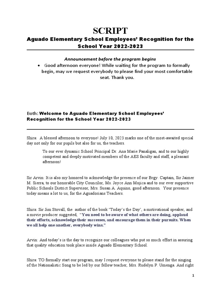 Script For Recognition of Employees. Sir Arvin and I | PDF | Teachers ... Script For Recognition of Employees. Sir Arvin and I | PDF | Teachers ...