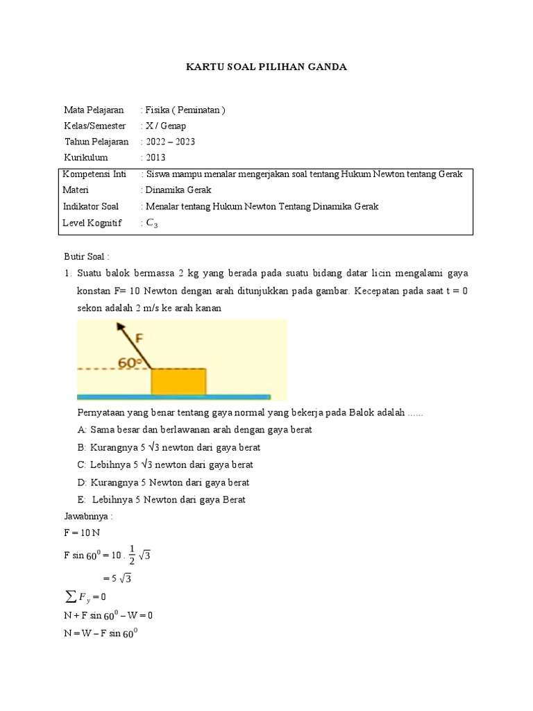 Kartu Soal Pilgan Fisika Kelas X | PDF