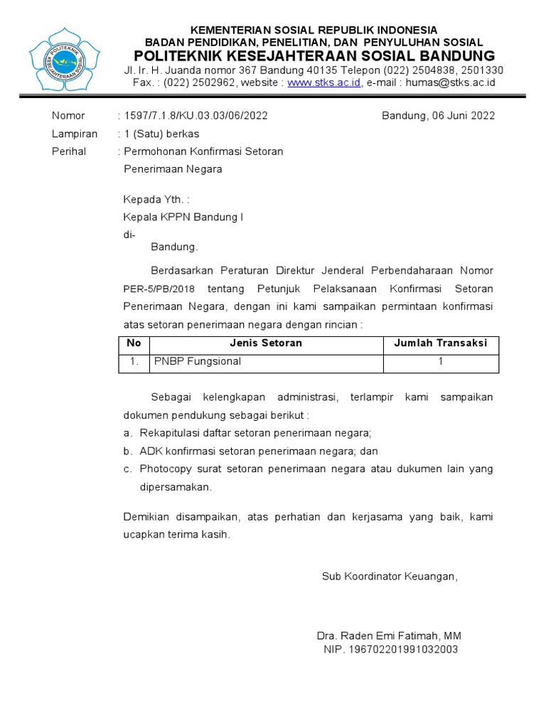 Surat Permohonan Konfirmasi PNBP Fungsional Mei 2022 | PDF | Hukum