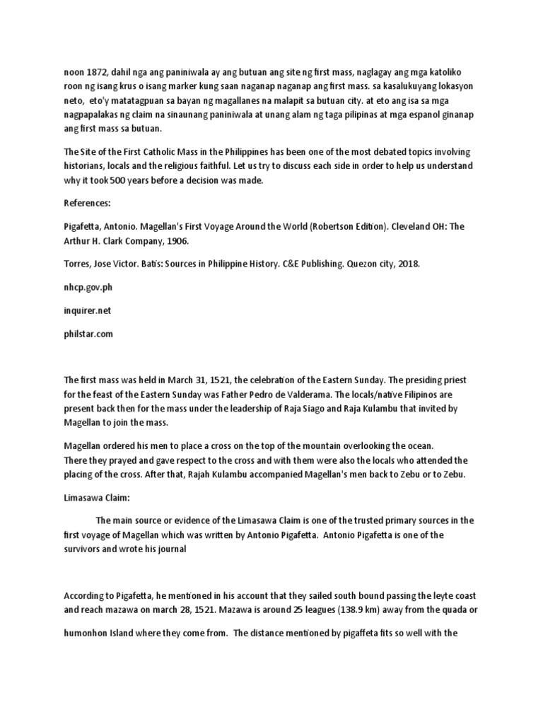 The First Mass - Limasawa or Butuan | PDF