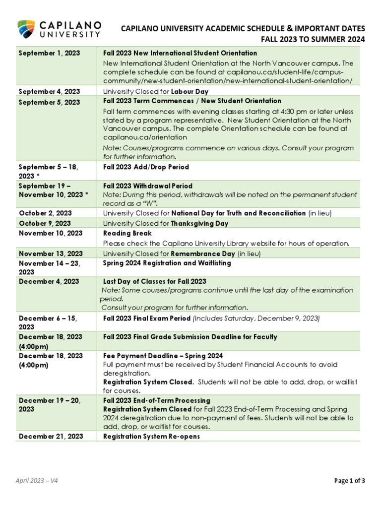 Capilano University Important Dates 2025 | PDF