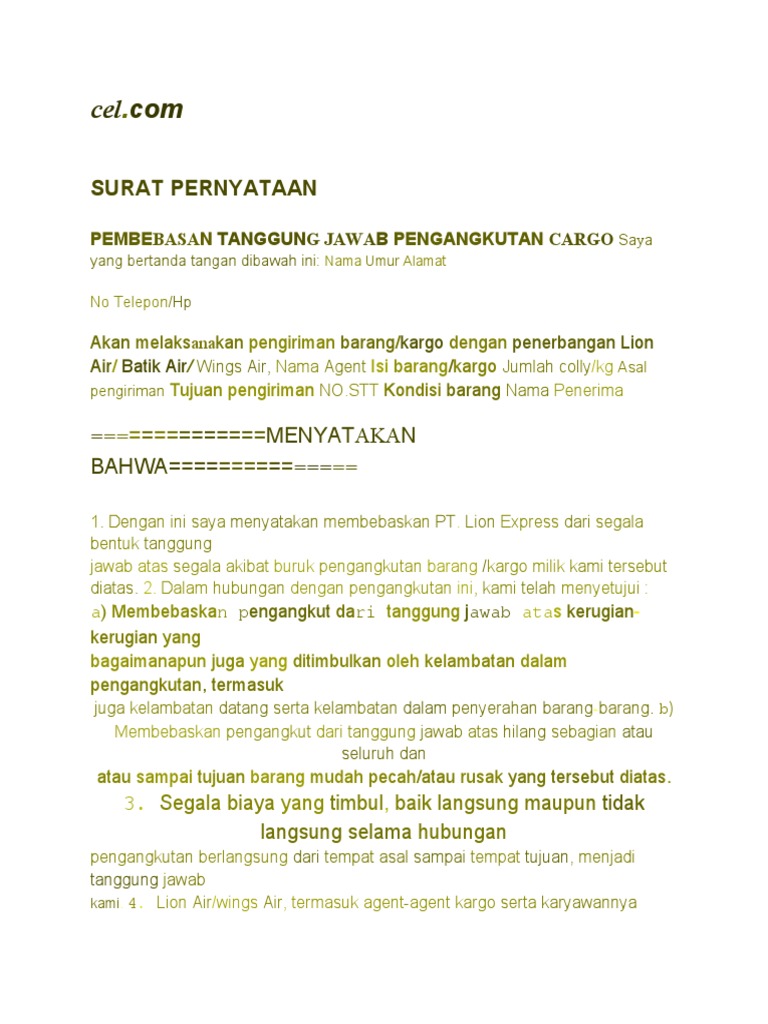Surat Pelepasan Tanggung Jawab (SPTJ) | PDF | Bisnis