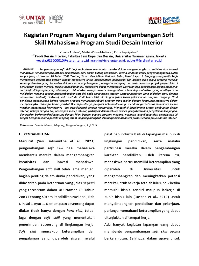Kegiatan Program Magang Dalam Pengembangan Soft Skill Mahasiswa Program Studi Desain Interior | PDF